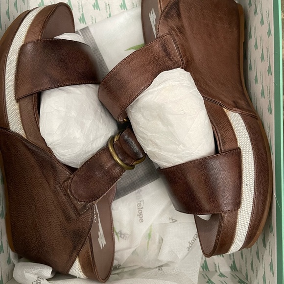 Antelope | Shoes | Antelope Brown Leather Linen Wedge Platform Sandal ...